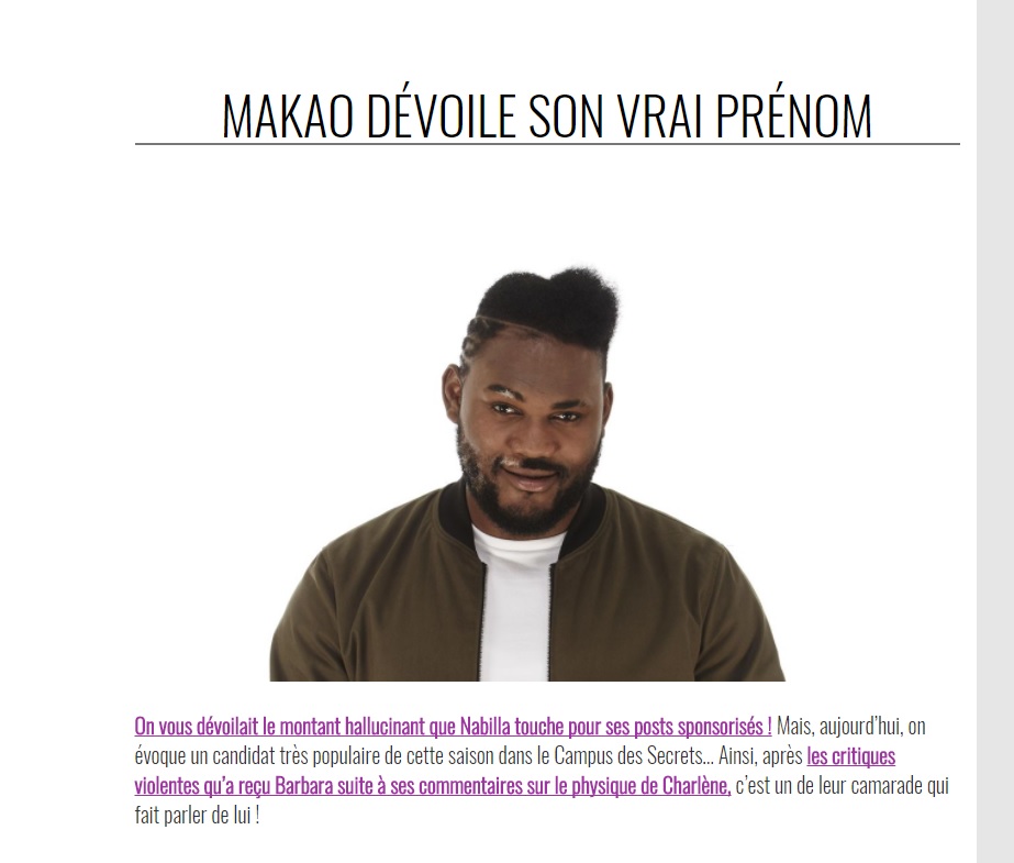 Makao (SS11) : son vrai prénom est le même que celui d’un autre ...